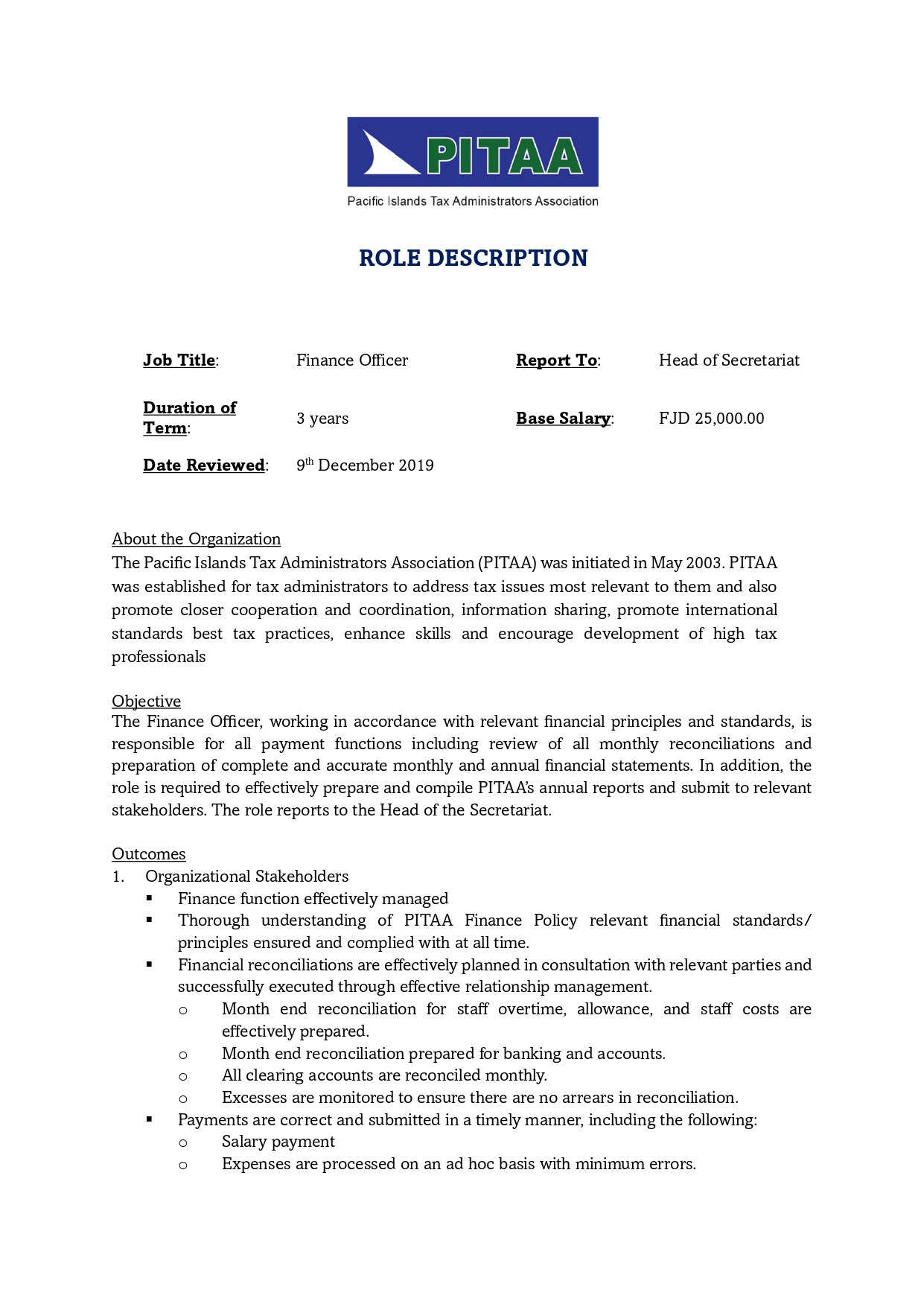 Vacancy 02 of 2024: Finance Officer (CLOSED) – PITAA – Pacific Islands ...